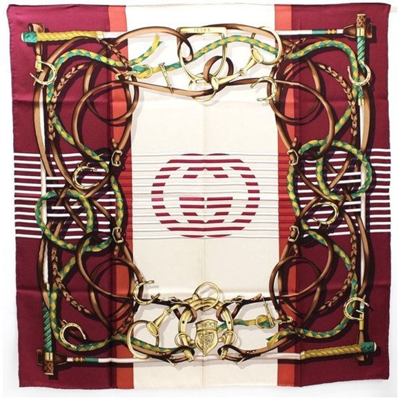 Gucci | Accessories | Gucci Silk Scarf Muffler Beige X Bordeaux ...
